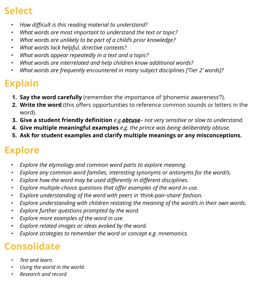 Three Pillars of Vocabulary Teaching