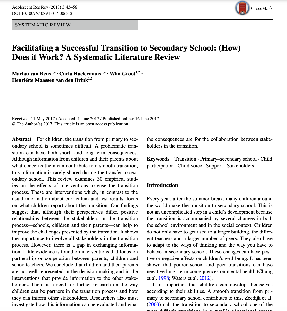 5 Free Research Reads On... The Primary to Secondary School Transition